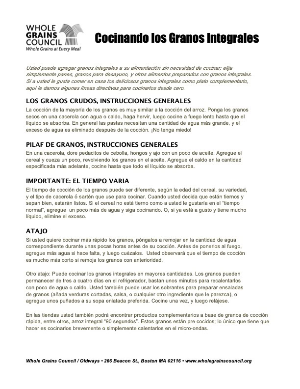 Cocinando los Granos Integrales - OLDWAYS - Cultural Food Traditions ...