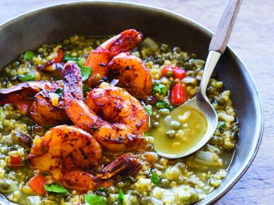 Freekeh soup with spicy harissa shrimp and dates - OLDWAYS - Cultural ...