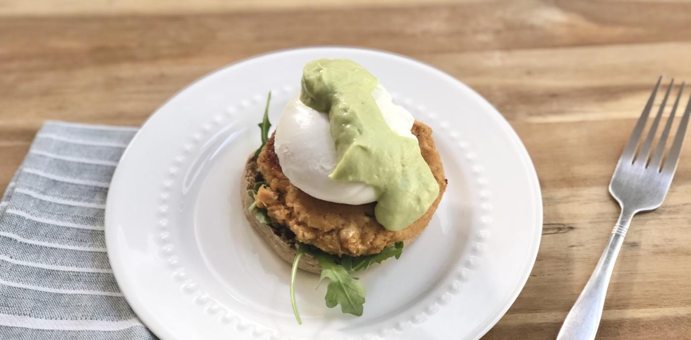 Salmon Cake Eggs Benedict with Avocado Crema - OLDWAYS - Cultural Food ...