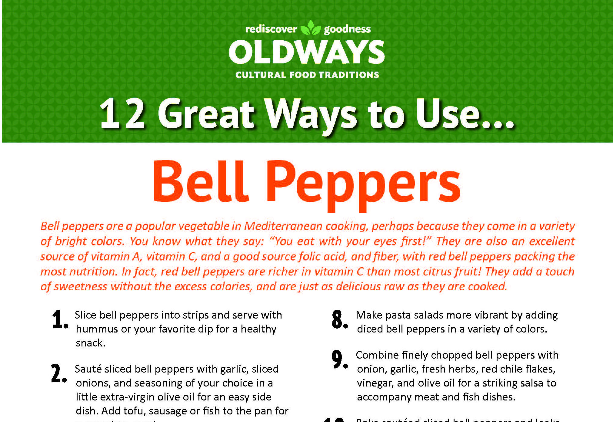 12 Great Ways to Use Bell Peppers - OLDWAYS - Cultural Food Traditions ...