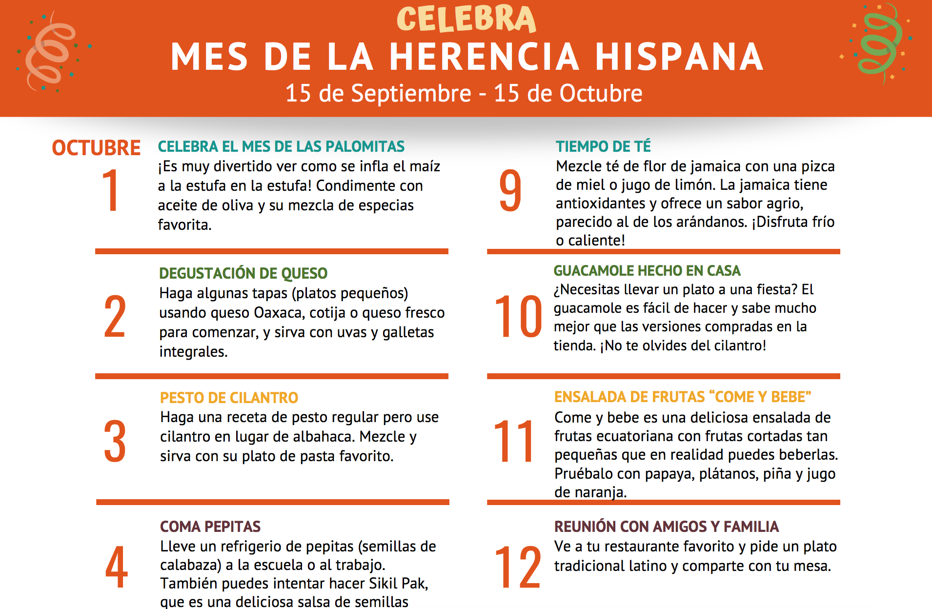Calendario Nacional del Mes de la Herencia Hispana - OLDWAYS - Cultural ...