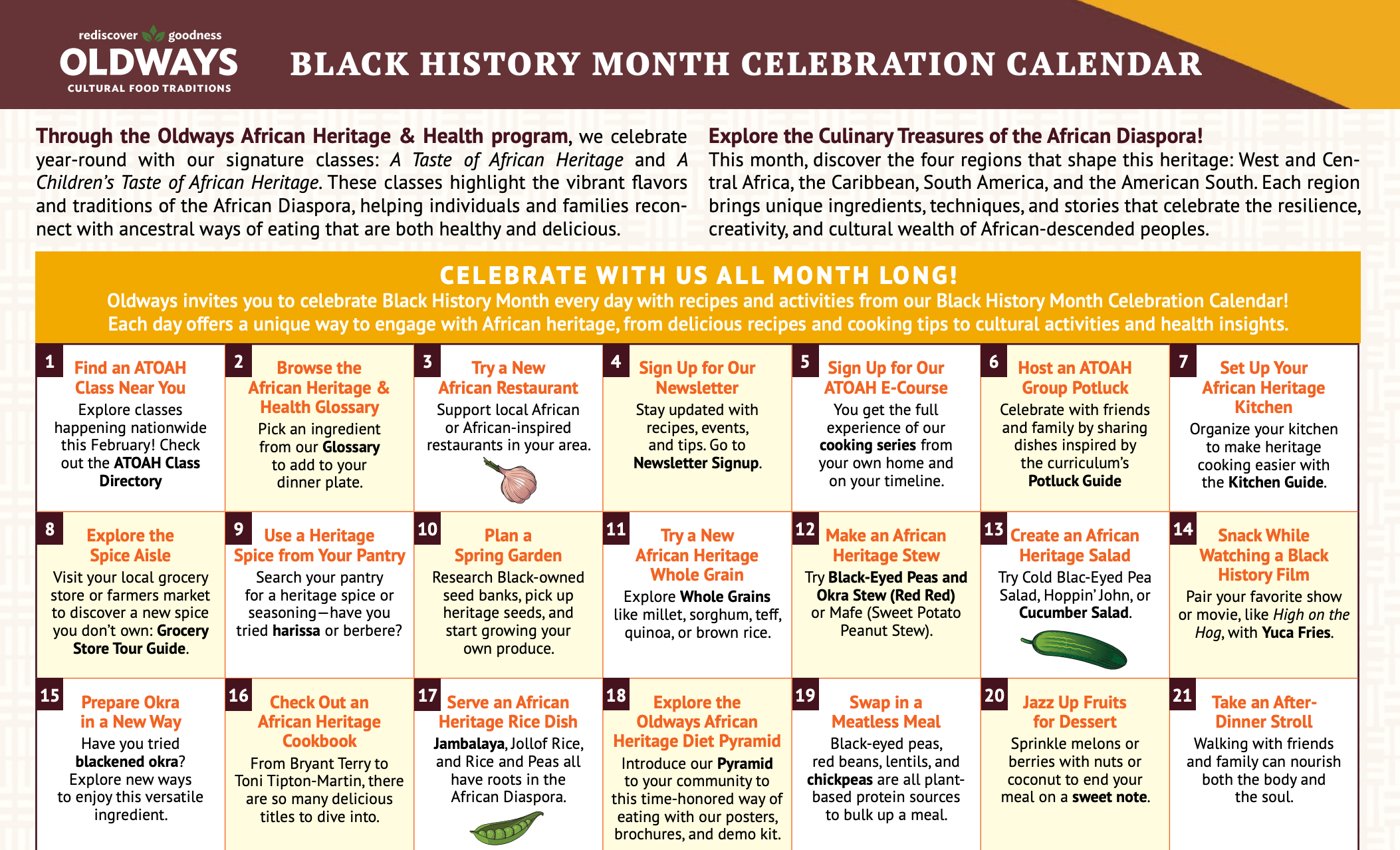 African Heritage & Health: Black History Month Calendar - OLDWAYS ...